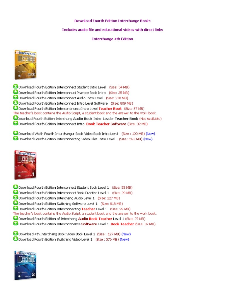 Fourth Edition Interchange Books Includes Audio File and Educational ...