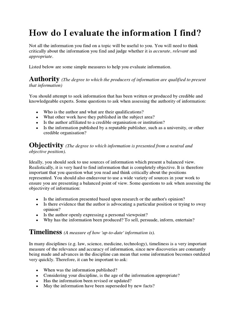 Evaluating Information Sources Effectively | PDF | Relevance | Accuracy ...
