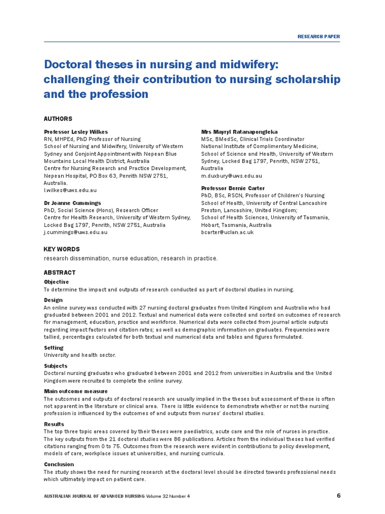 Doctoral Theses in Nursing and Midwifery: Challenging Their ...