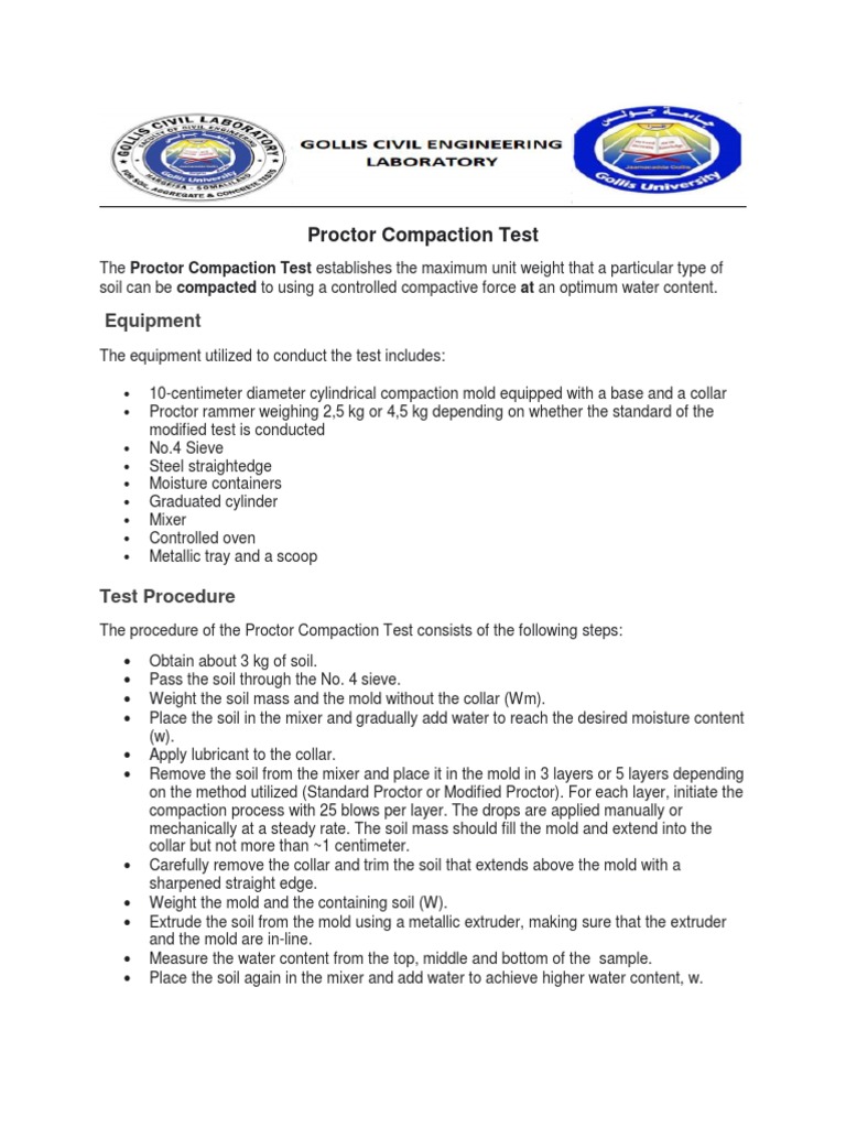 Proctor Compaction Test | PDF | Technology & Engineering