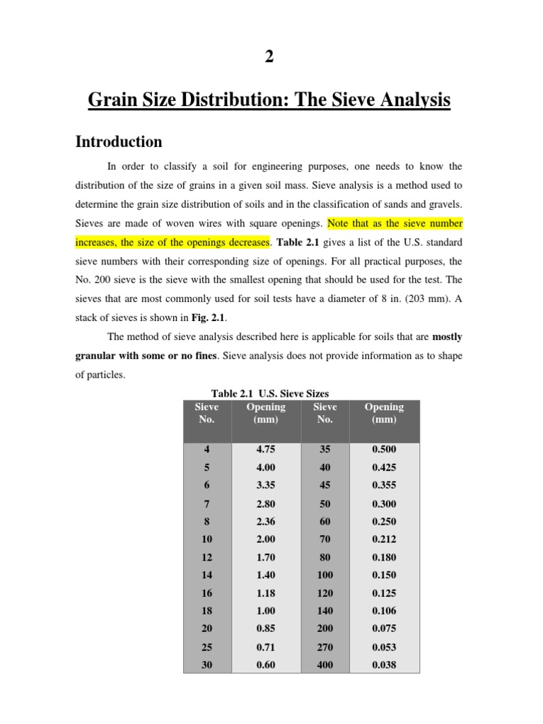 Grain Size Distribution: The Sieve Analysis | PDF | Particle Size ...