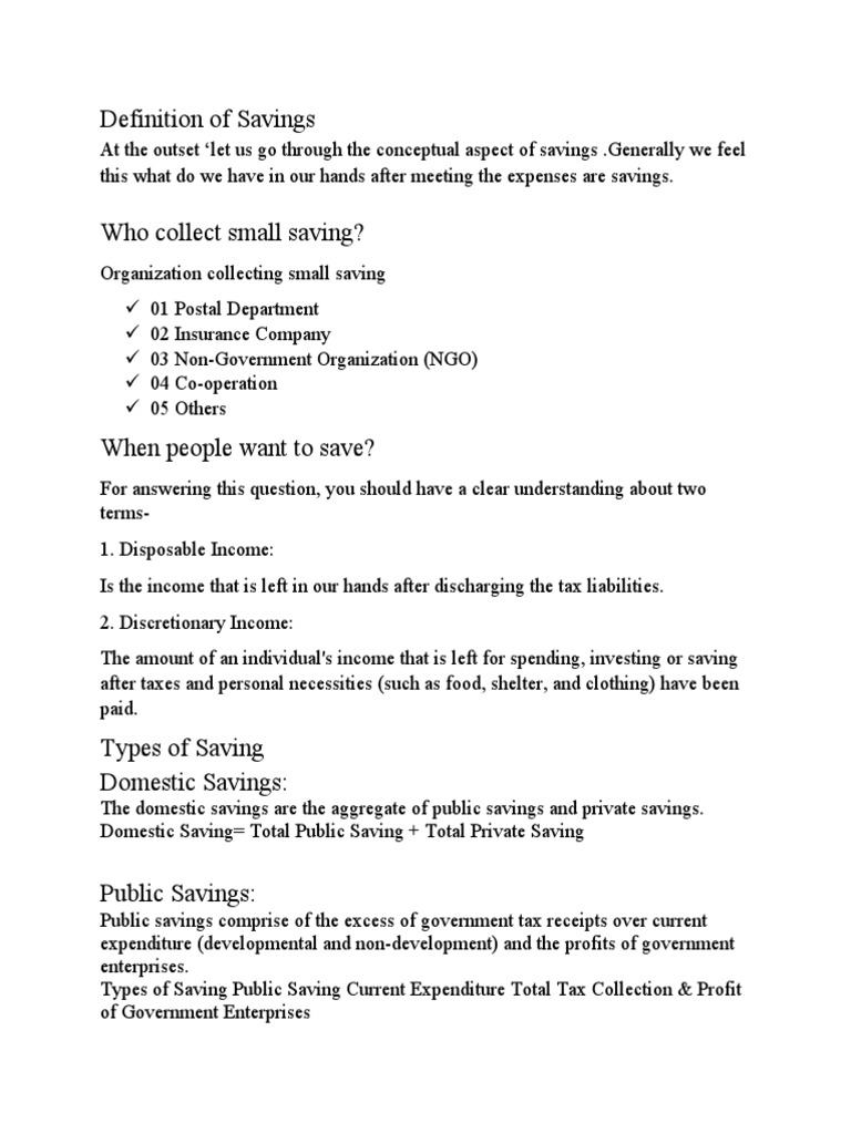 Definition of Savings | PDF | Wealth | Saving