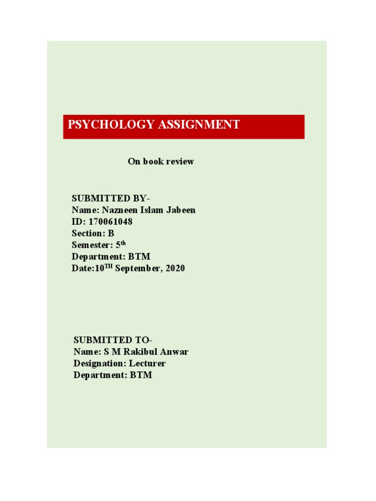 Psychology Assignment: On Book Review | PDF | Habits | Self Control