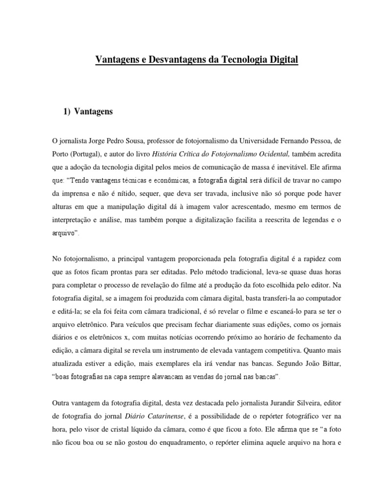 Vantagens e Desvantagens Da Tecnologia Digital | PDF | Jornal e revista
