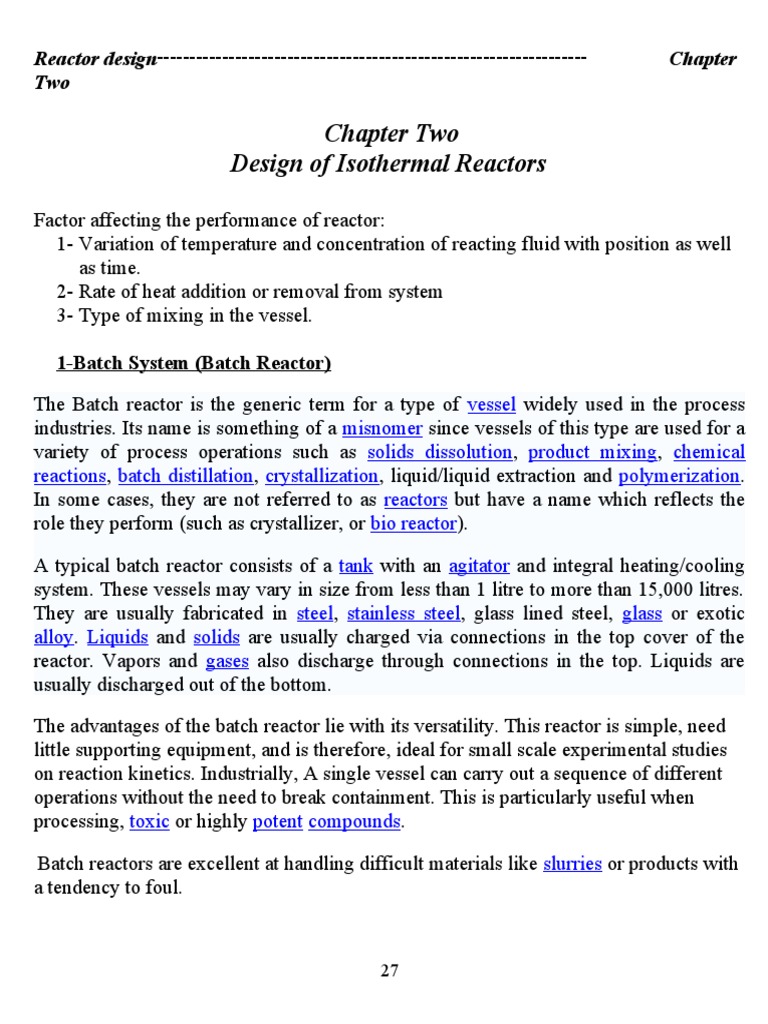 Chapter Two Design of Isothermal Reactors | PDF | Chemical Reactor | Change