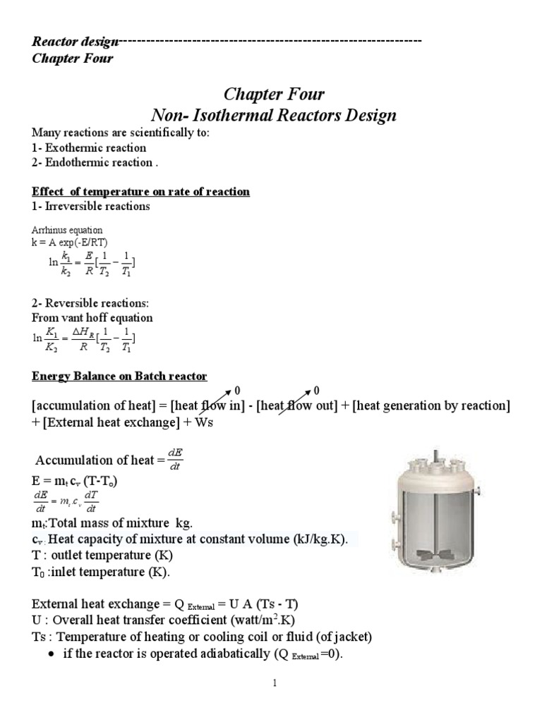 Chapter Four Non-Isothermal Reactors Design | PDF | Chemical Reactor | Heat