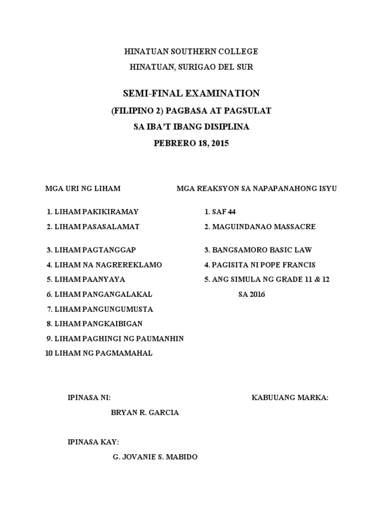 Filipino Liham | PDF