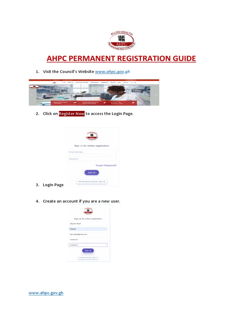AHPC Registration Steps | PDF