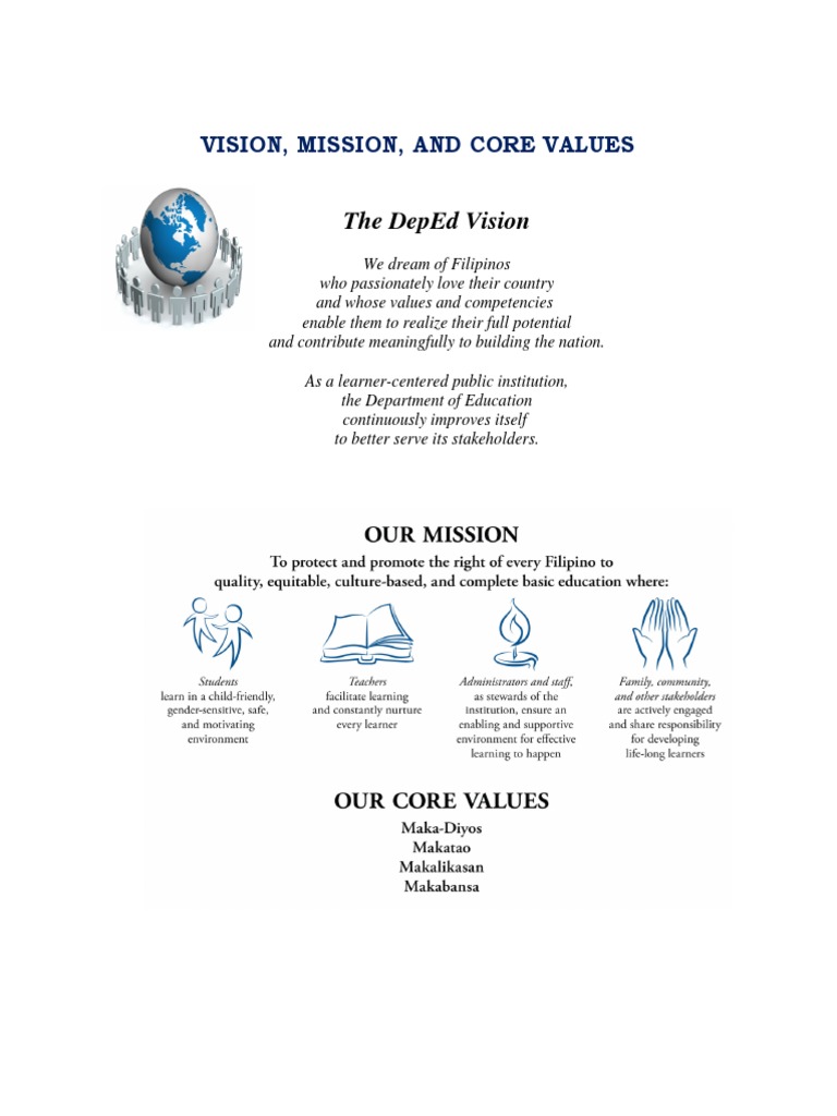 The Deped Vision: Vision, Mission, and Core Values | PDF