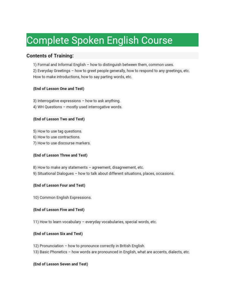 Complete Spoken English Course | PDF