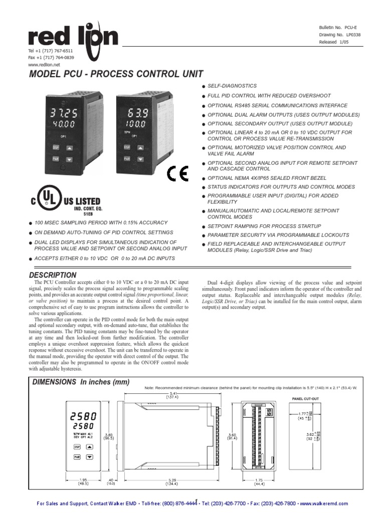 Model Pcu - Process Control Unit: C Us Listed | PDF | Control Theory | Amplifier