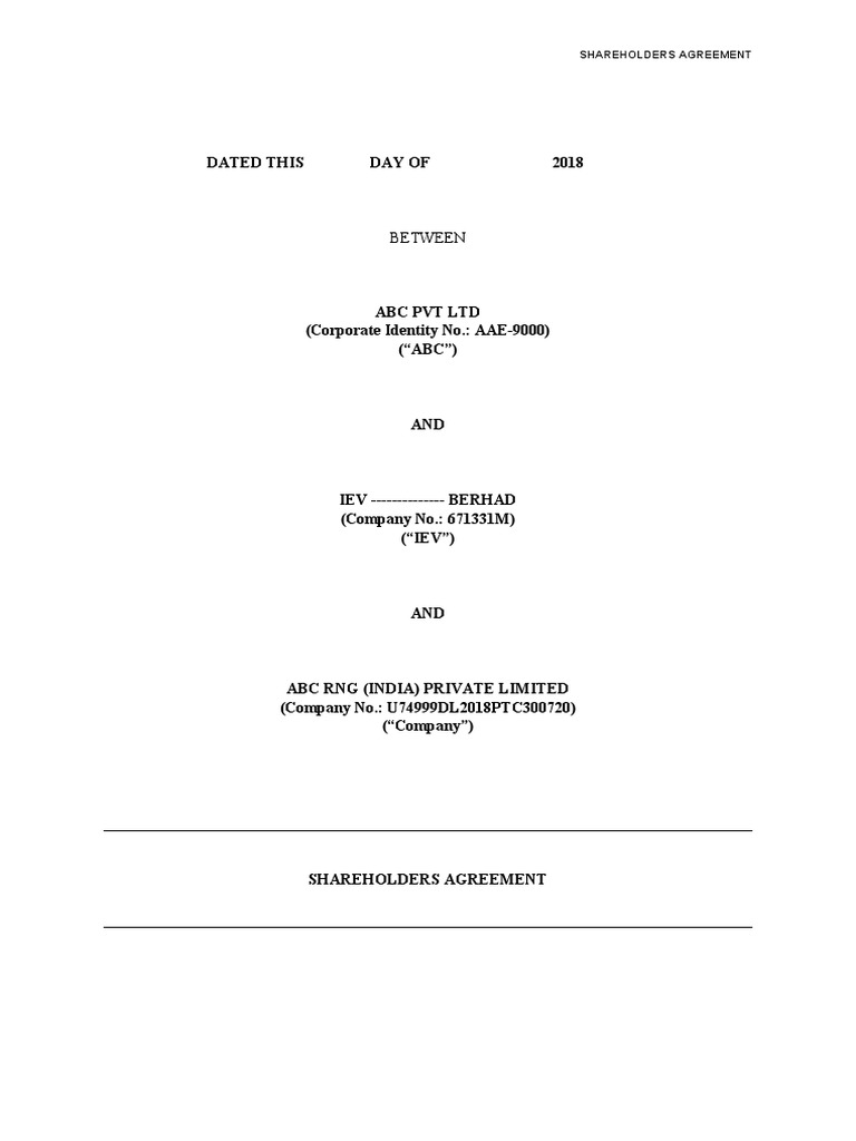 SHA Format | PDF | Articles Of Association | Board Of Directors