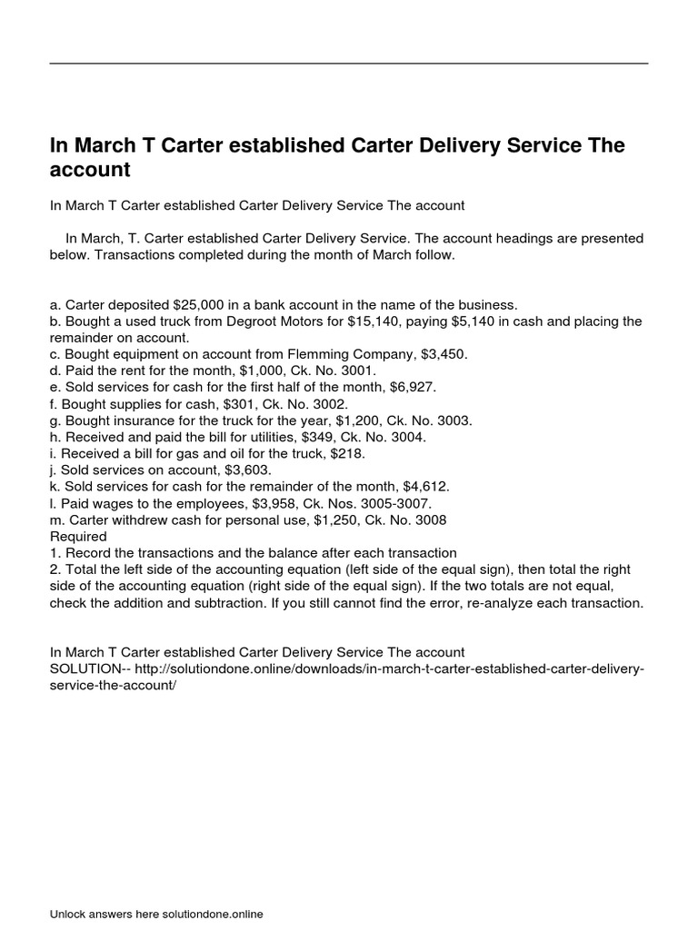 In March T Carter Established Carter Delivery Service The Account | PDF