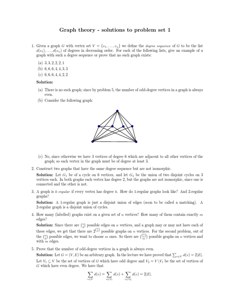 Graph Theory - Solutions To Problem Set 1 | PDF | Vertex (Graph Theory) | Theoretical Computer ...
