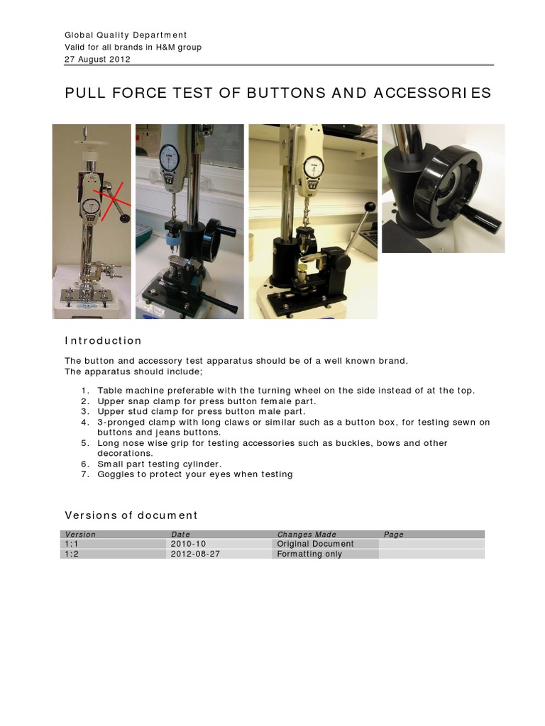 Pull Force Test of Buttons & Accessories | PDF | Clothing