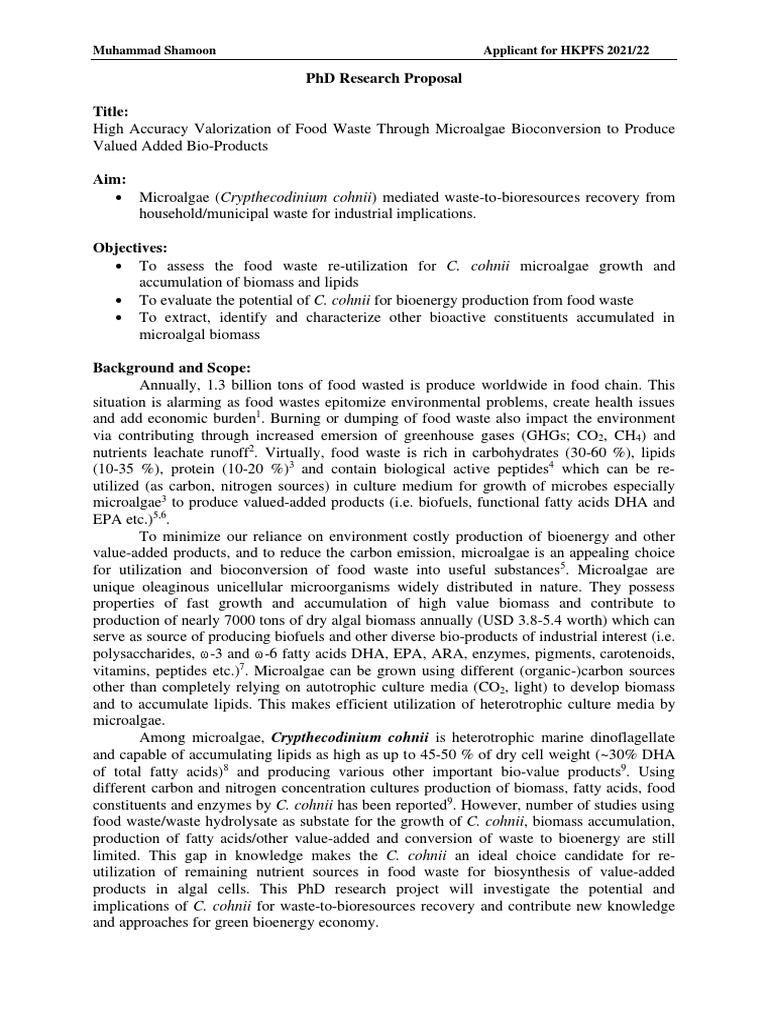 PHD Proposal - Sample | PDF | Algae Fuel | Biomass