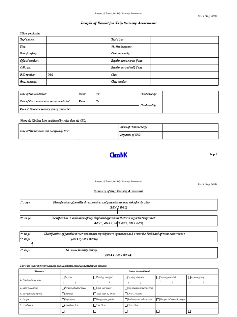 Sample of Report For Ship Security Assessment: S Particular | PDF ...