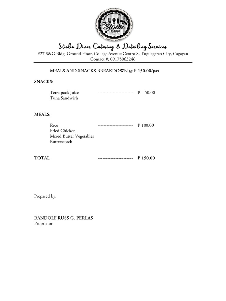Breakdown of Meals and Snacks | PDF