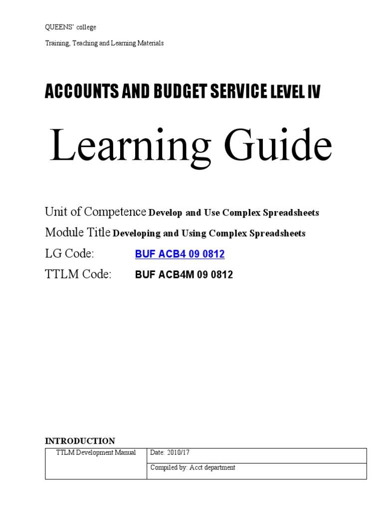 Develop Complex Spreadsheets Guide | PDF | Microsoft Excel | Worksheet
