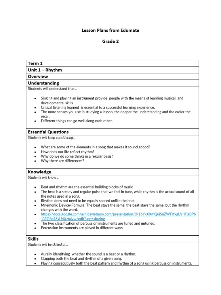 Part 1 - Grade 2 Edumate Rhythm | PDF | Rhythm | Lesson Plan
