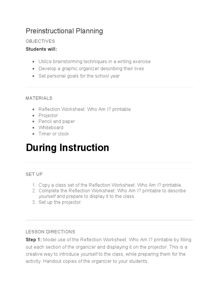 Who Am I Lesson Plan | PDF | Identity (Social Science) | Critical Thinking