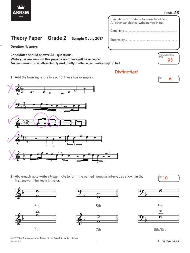 Theory Paper Grade 2: 93 Distinction! | PDF | Minor Scale | Scale (Music)