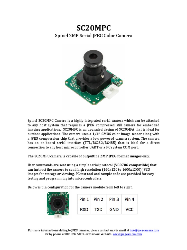Sc20Mpc: Spinel 2MP Serial JPEG Color Camera | PDF | Camera | Display Resolution