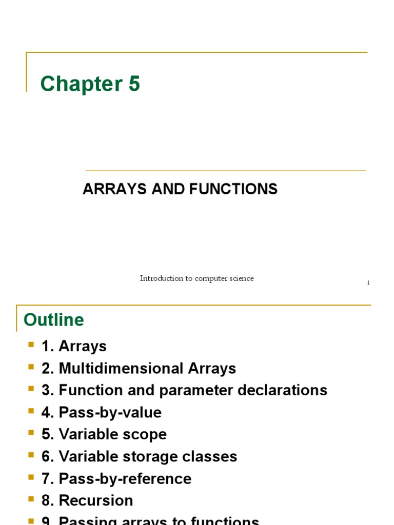 Arrays and Functions: Introduction To Computer Science | PDF | Parameter (Computer Programming ...