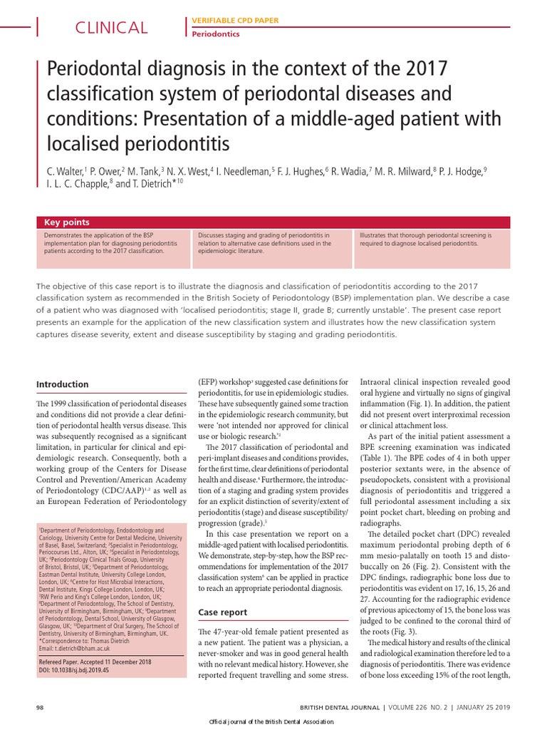 Application of the 2017 Classification System for Periodontal Diseases ...