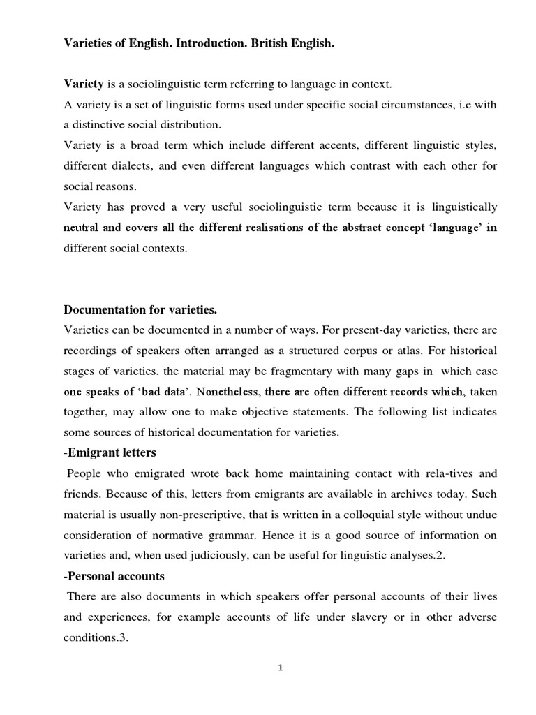 Lecture 4. Varieties of English. British English | PDF | English ...