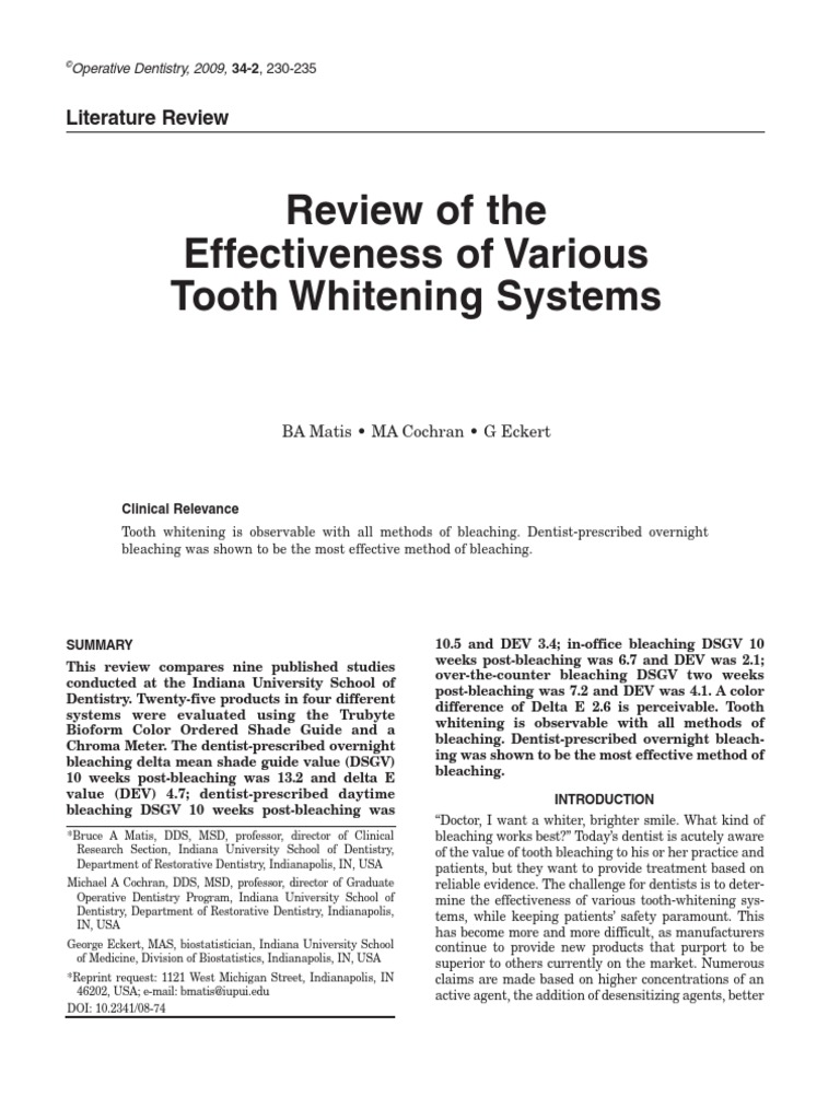 Effectiveness of Tooth Bleaching. 2009 | PDF | Dentistry | Mouth
