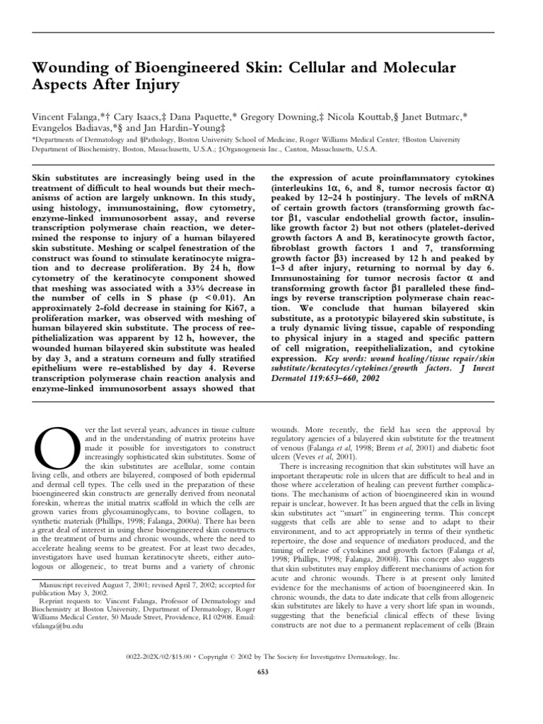 Falanga2002 WOUNDING BIOENG SKIN | PDF | Wound Healing | Biotechnology
