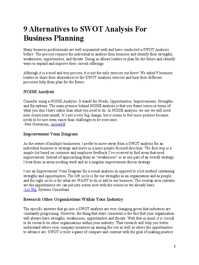 9 Alternatives To SWOT Analysis For Business Planning | PDF | Swot ...