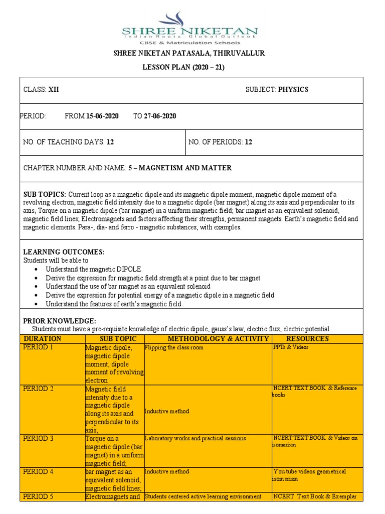 Physics-Chapter 5 Lesson Plan | PDF | Dipole | Magnetic Field