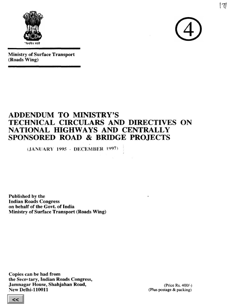 Addendum To Ministry'S Technical Circulars and Directives On National ...