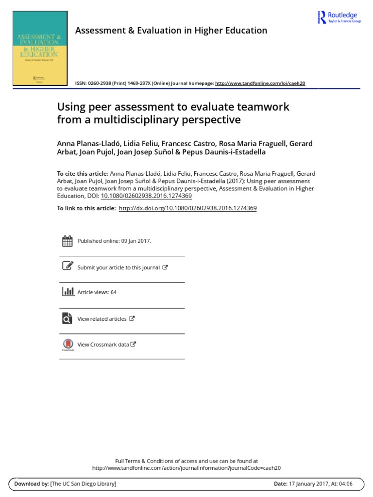 Using Peer Assessment To Evaluate Teamwork From A Multidisciplinary ...