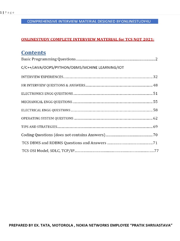 Comprehensive TCS Interview Material - Onlinestudy4u | PDF