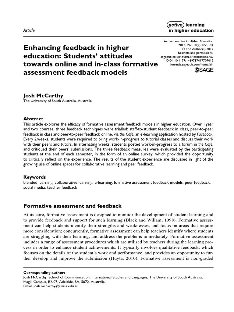 Enhancing Feedback in Higher Education: Students' Attitudes Towards ...