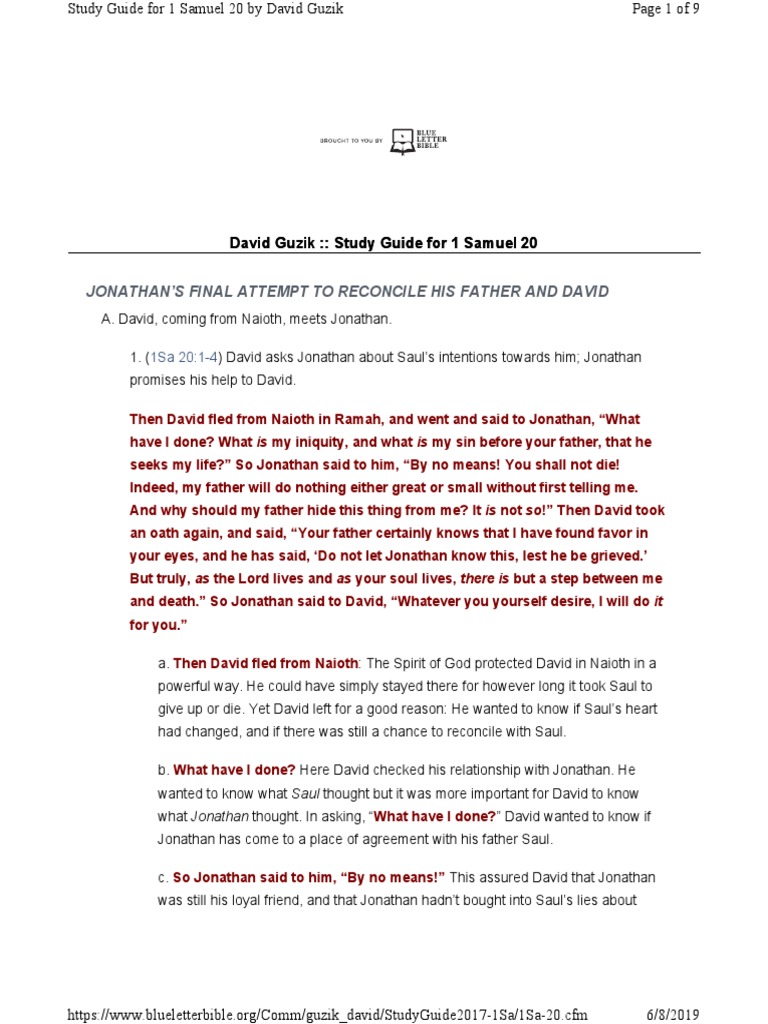 David Guzik:: Study Guide For 1 Samuel 20 David Guzik:: Study Guide For ...