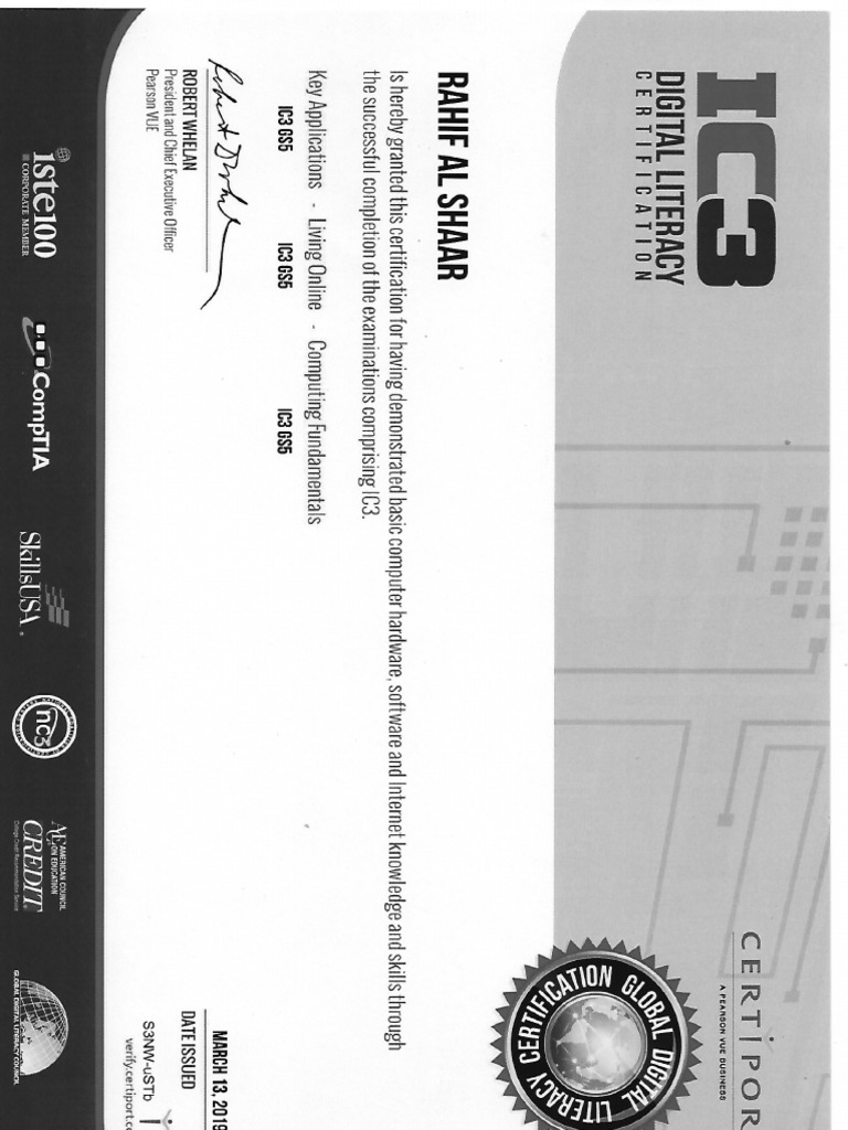 IC3 Certificate PDF | PDF
