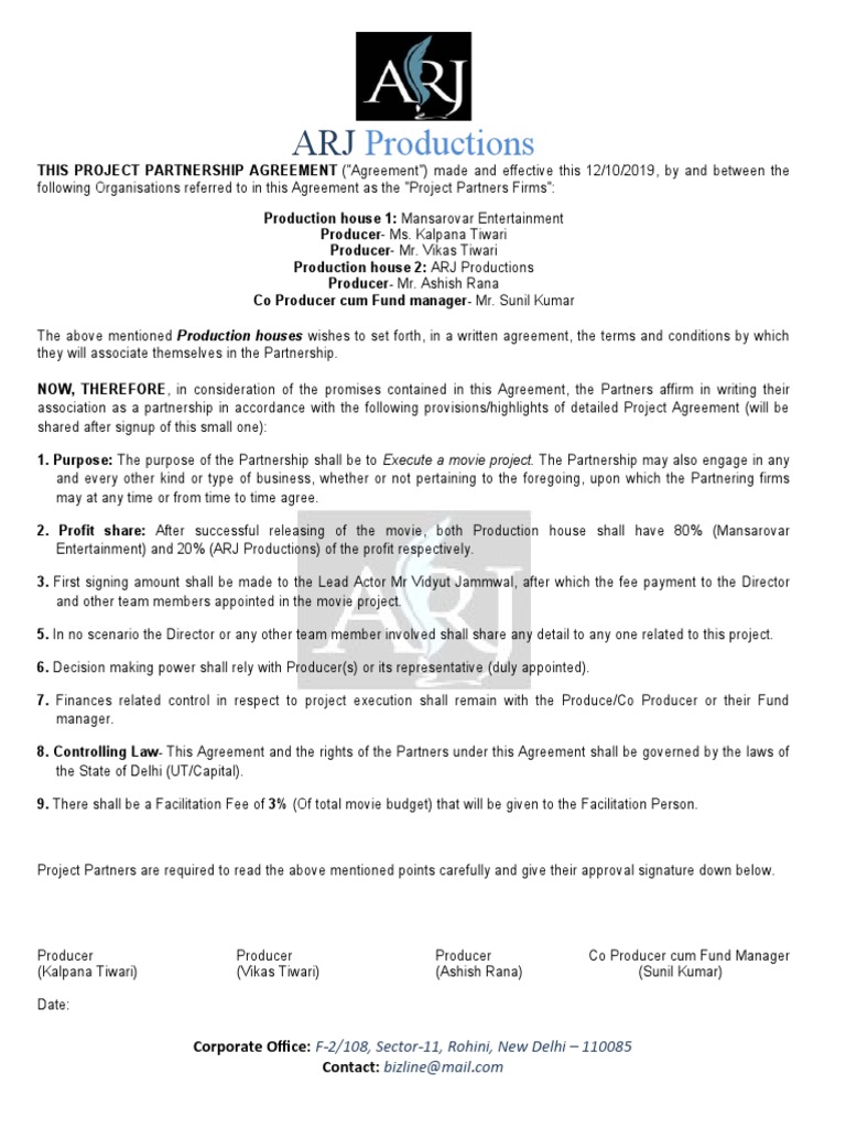 Film Production Partnership Agreement | PDF | Partnership | Business Law