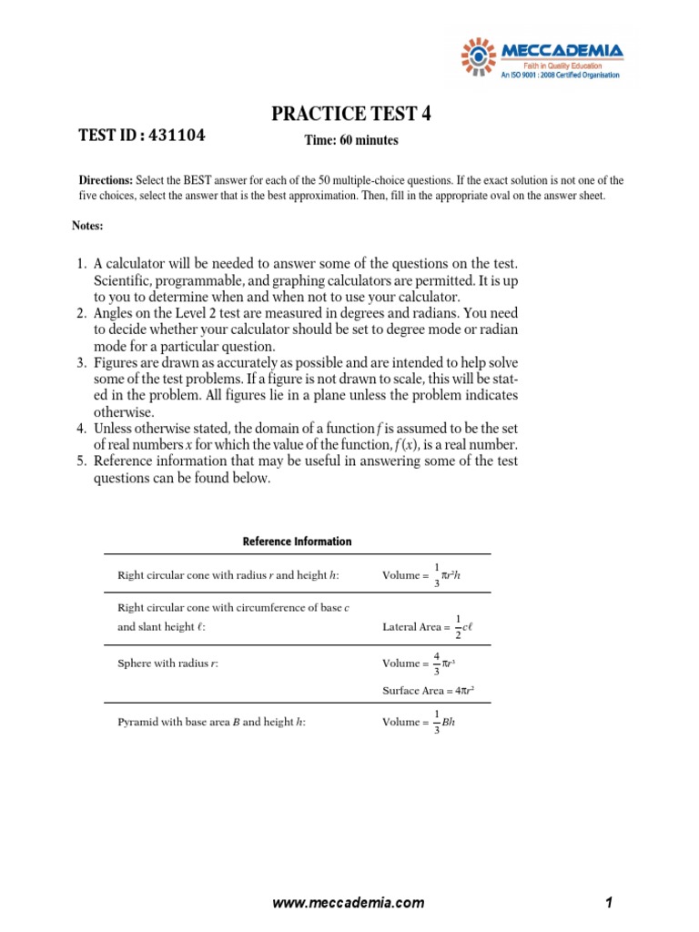 Maths Sat Paper 04 (431104) | PDF | Volume | Sat