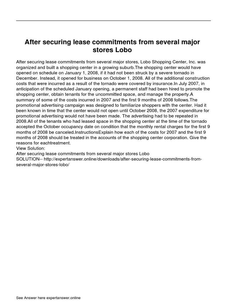 After Securing Lease Commitments From Several Major Stores Lobo | PDF ...