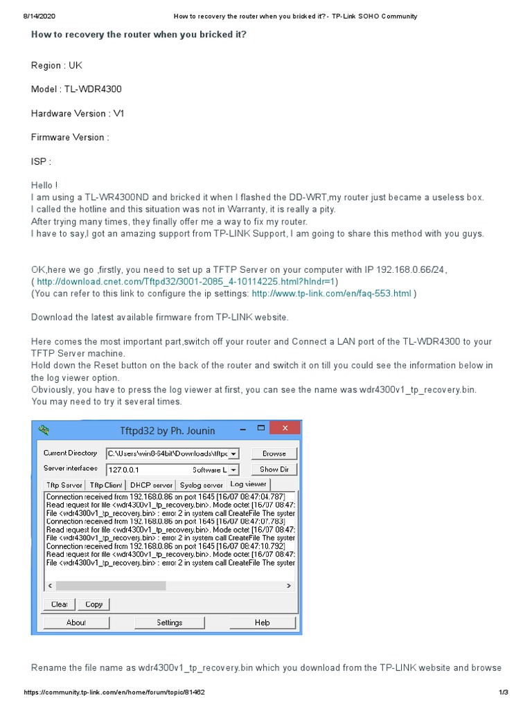How To Recovery The Router When You Bricked It - TP-Link SOHO Community ...
