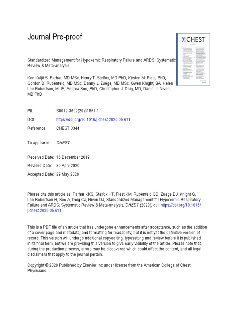 Journal Pre-Proof: Chest | PDF | Intensive Care Medicine | Randomized ...