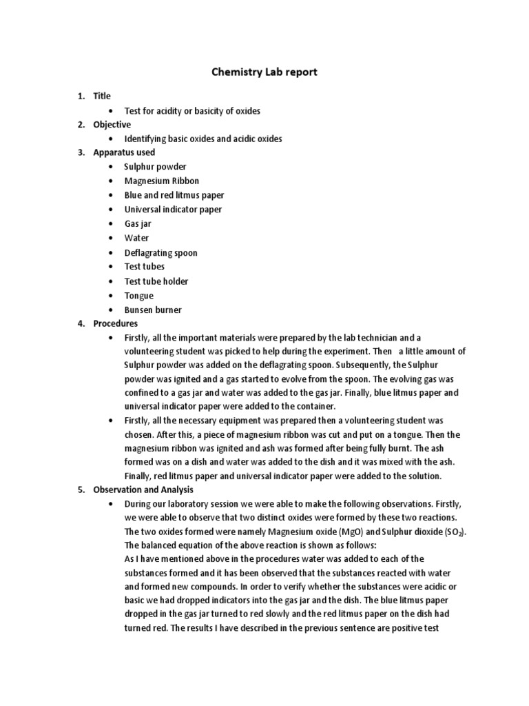 Chemistry Lab Report | PDF | Oxide | Laboratories