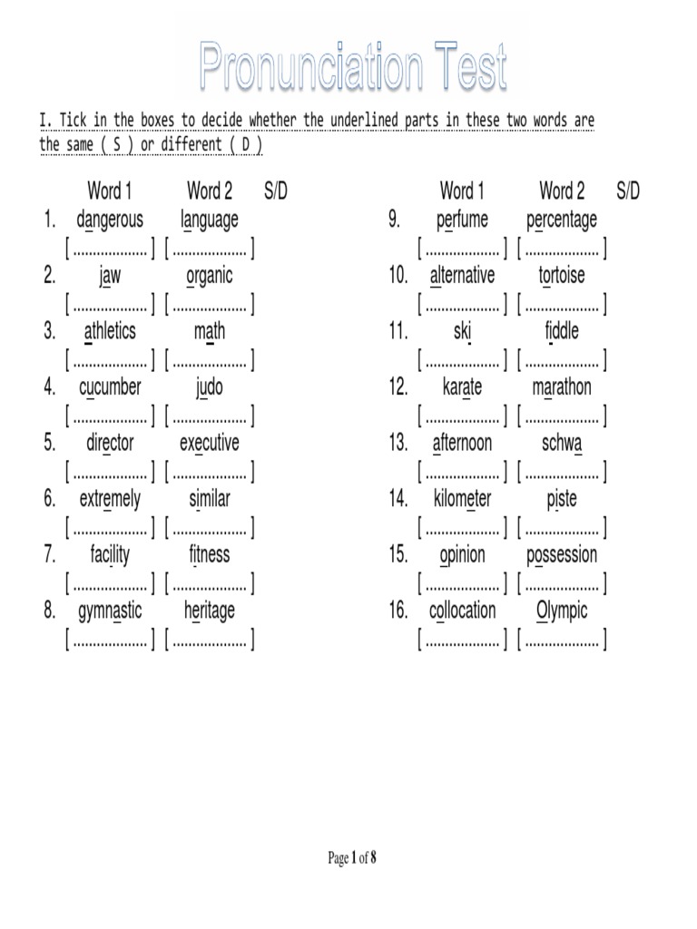 Pronunciation Test | PDF | Syntax | Grammar