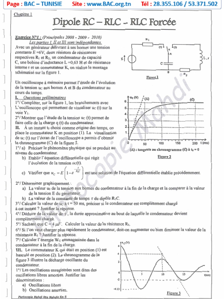 Série Révision - Dipole RC-RLC-RLC Forcée - MR Mtibaa - PDF ( (Chap 1 ...