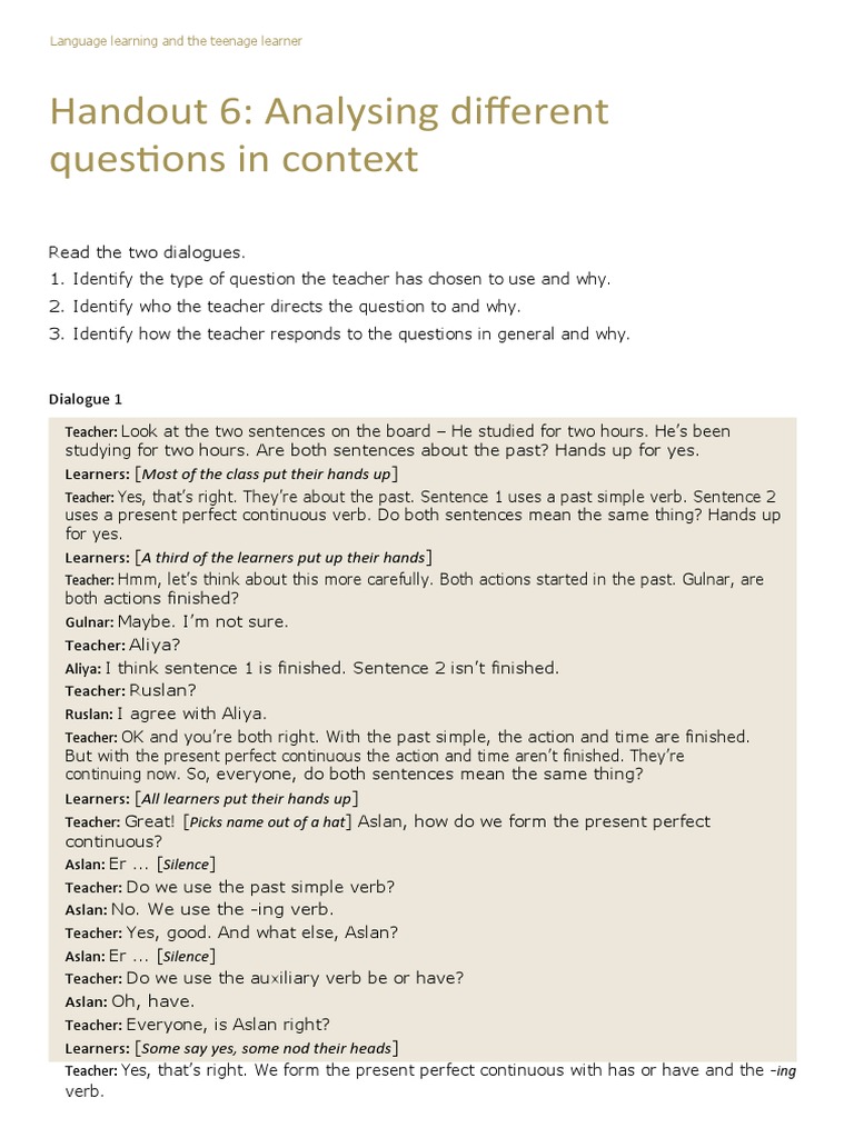 Handout 6: Analysing Different Questions in Context: Language Learning ...