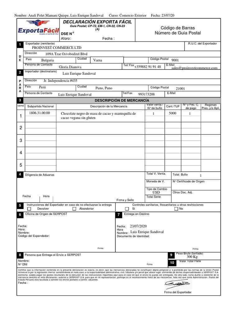 Formato de Declaración de Exporta Facil-Fusionado | PDF | Comercio ...